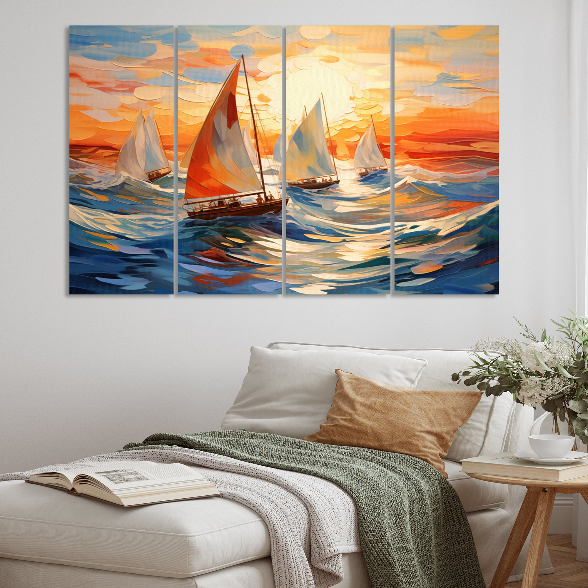Breakwater Bay Sailboat Whirling Waves - Sailing Boat Canvas Art Print ...
