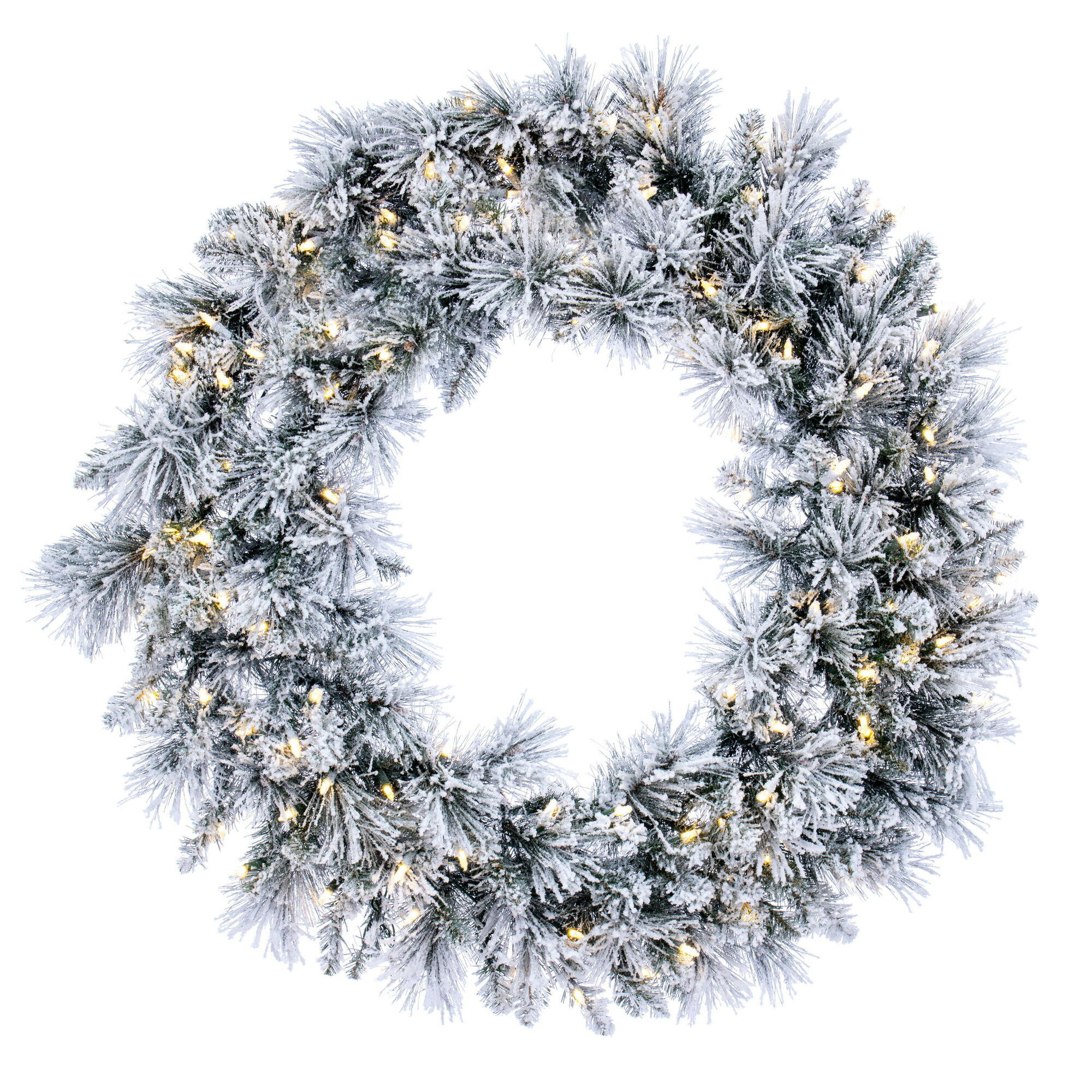 Primrue Flocked Jackson Pine Pre-Lit 36" Lighted PVC Wreath | Wayfair
