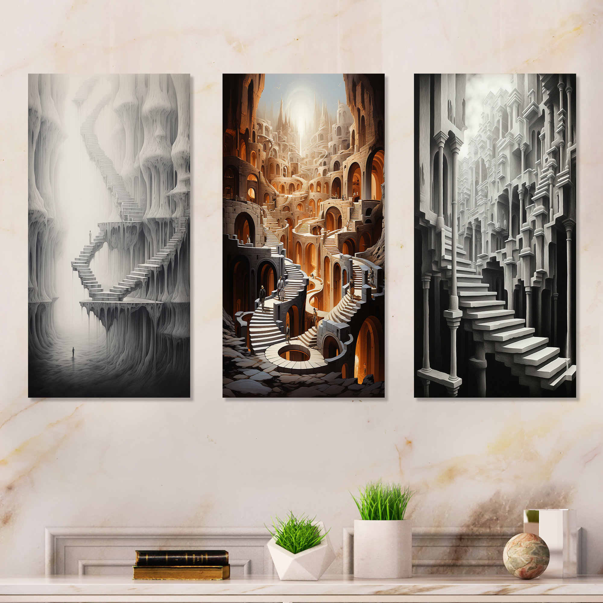 Hokku Designs Grey Surreal Ascending Shadows - Surrealism Wall Decor ...