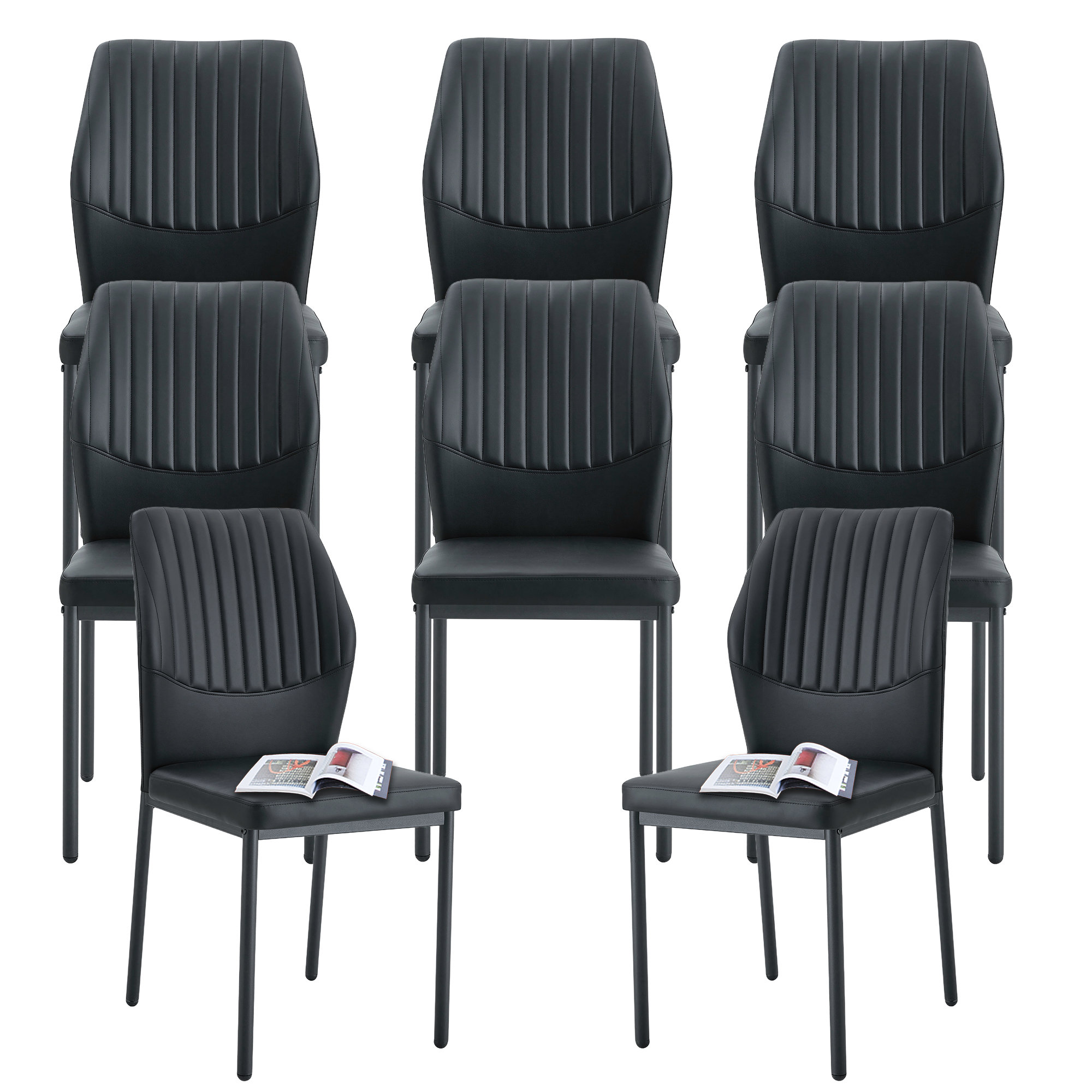17 Stories Modern Vertical Striped Back PU Dining Chairs(Set of 8 ...