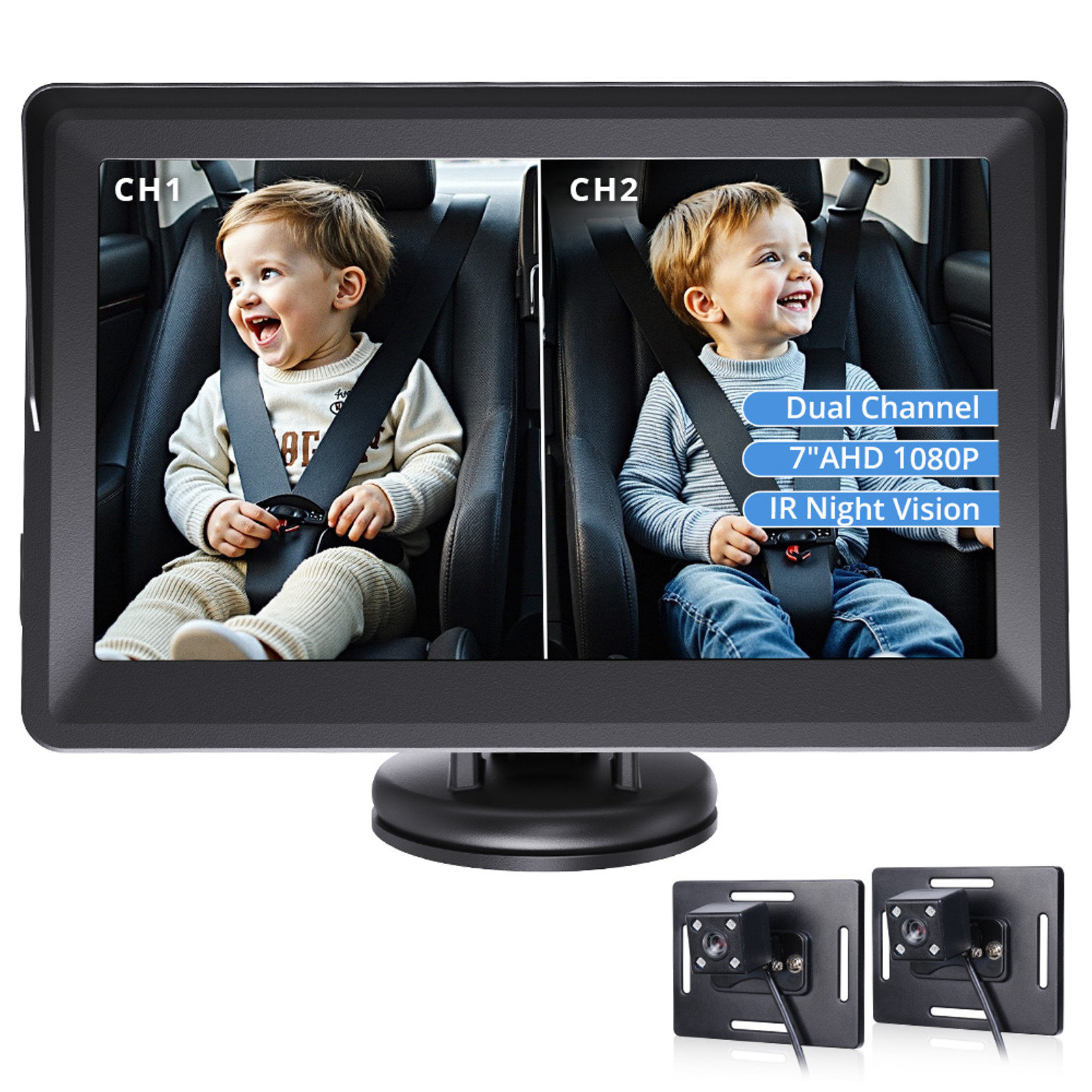 Comomy Baby Car Camera For 2 Kids, 7 Inch Display Dual Channel Car Baby ...