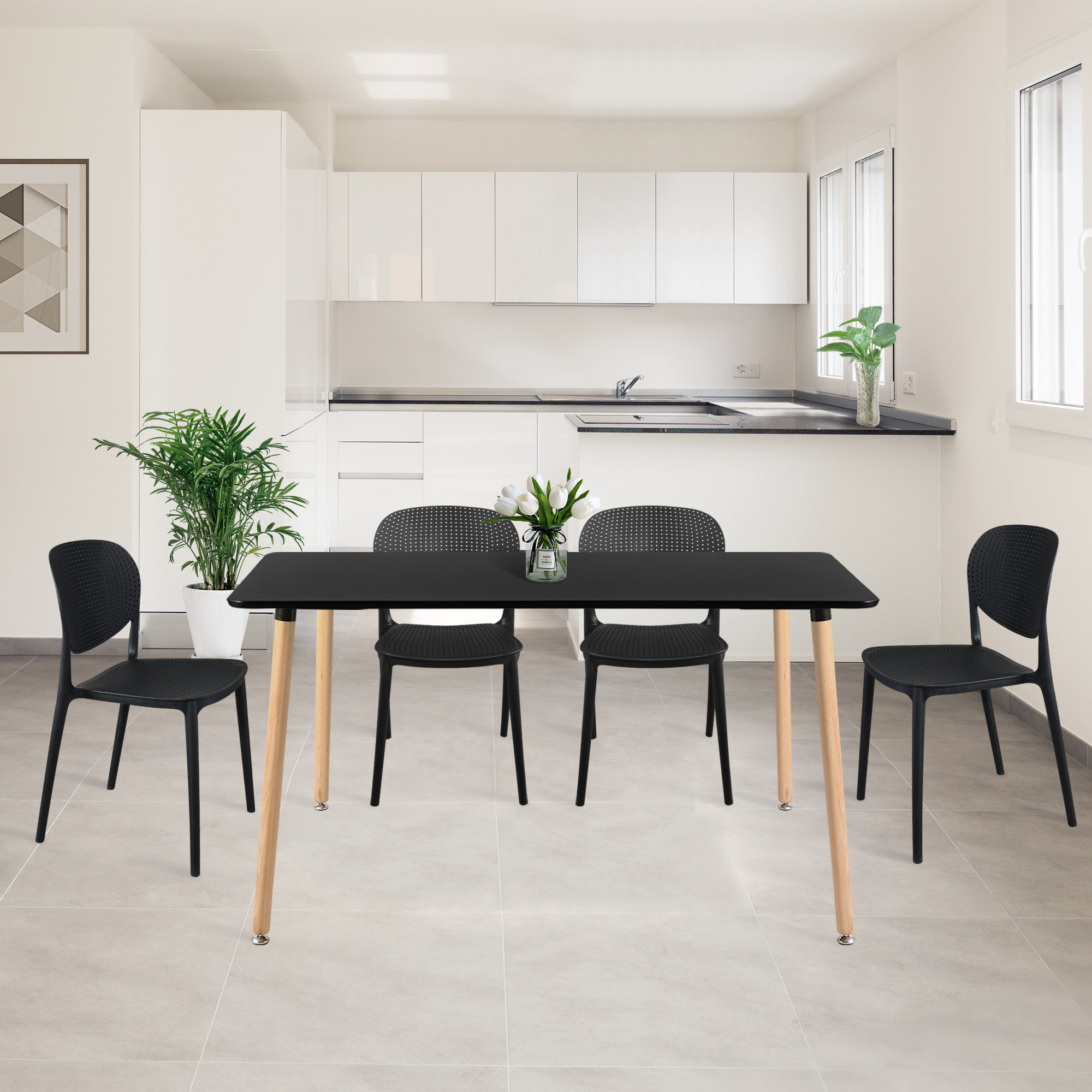 George Oliver Modern Square Dining Table Set for 4, Mid-Century Dining ...