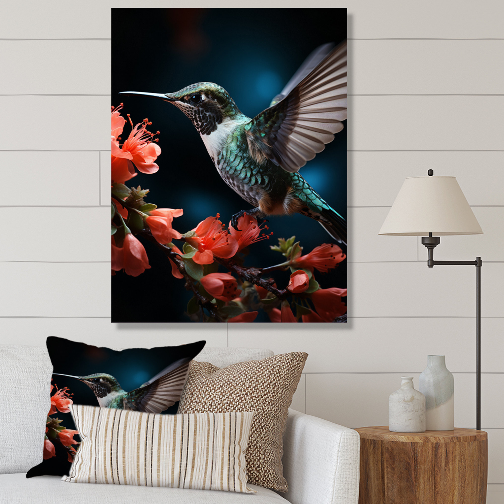 Latitude Run® Teal Coral Hummingbird Portrait Vibrant - Animals Canvas ...