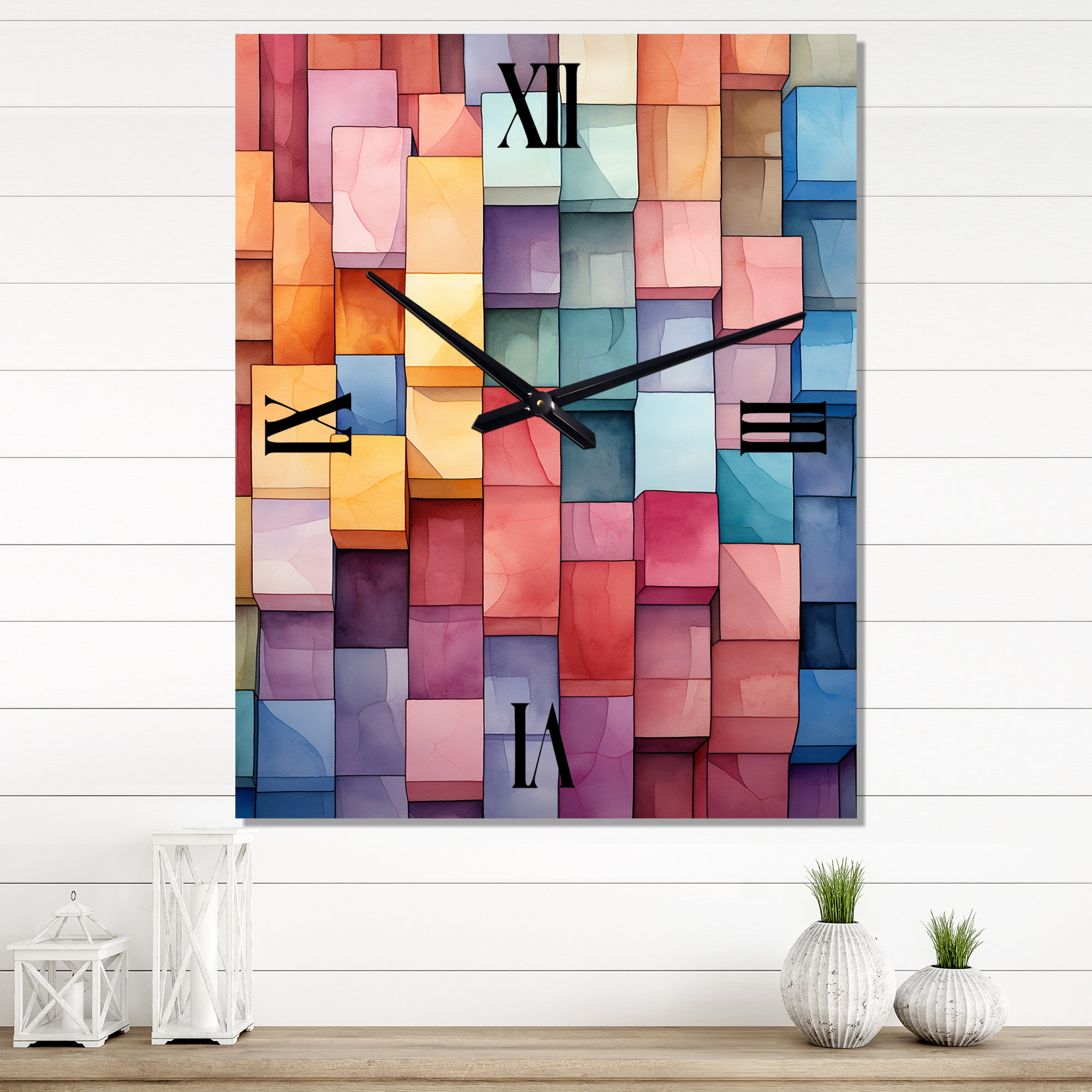 Design Art Cubism Art Colorful Field - Abstract Wall Clock | Wayfair