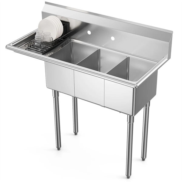 Winado 3 Compartment 304 Stainless Steel Sink With Left Side Drainboard ...