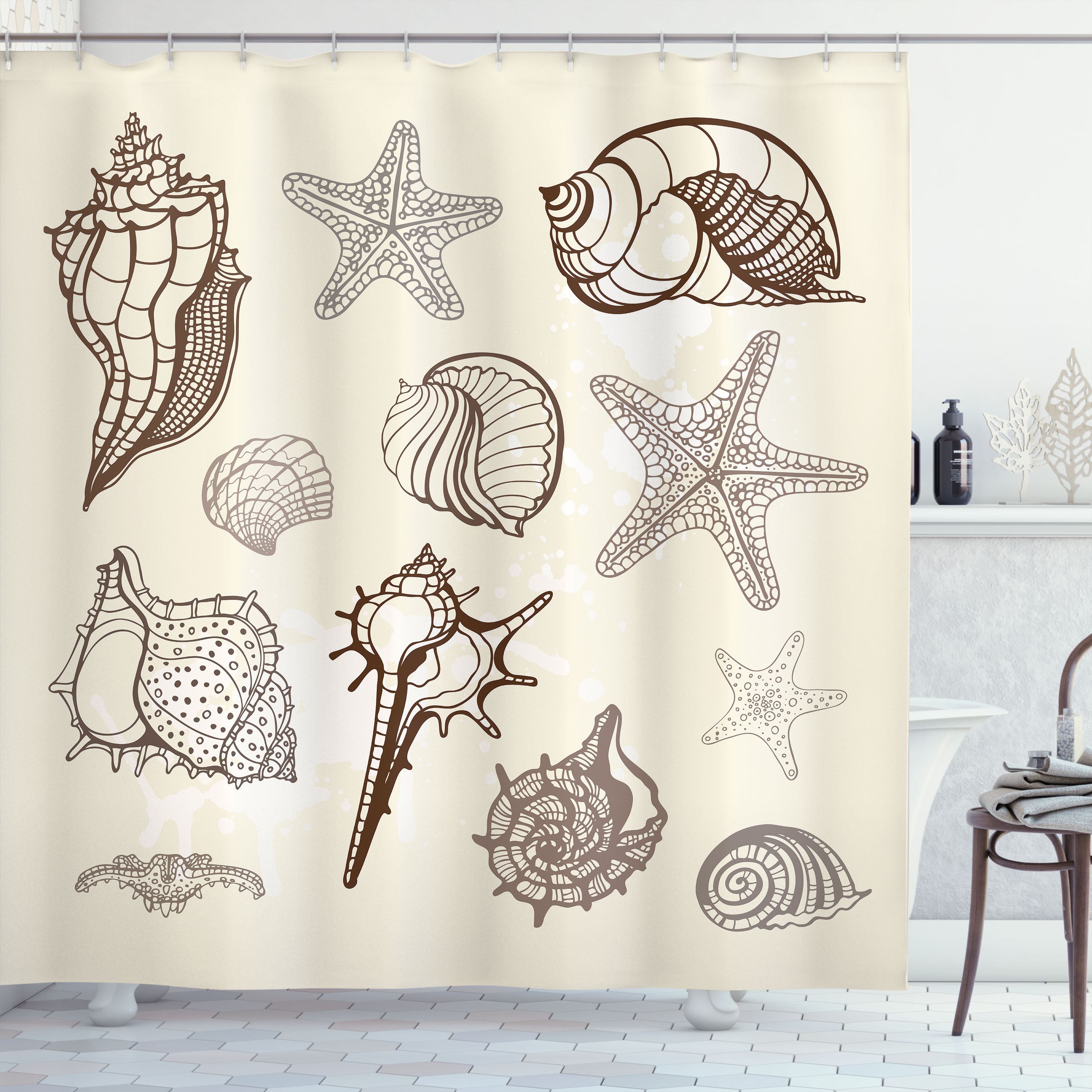 East Urban Home Shell Shower Curtain Grunge Outline Nautical Art Dark ...