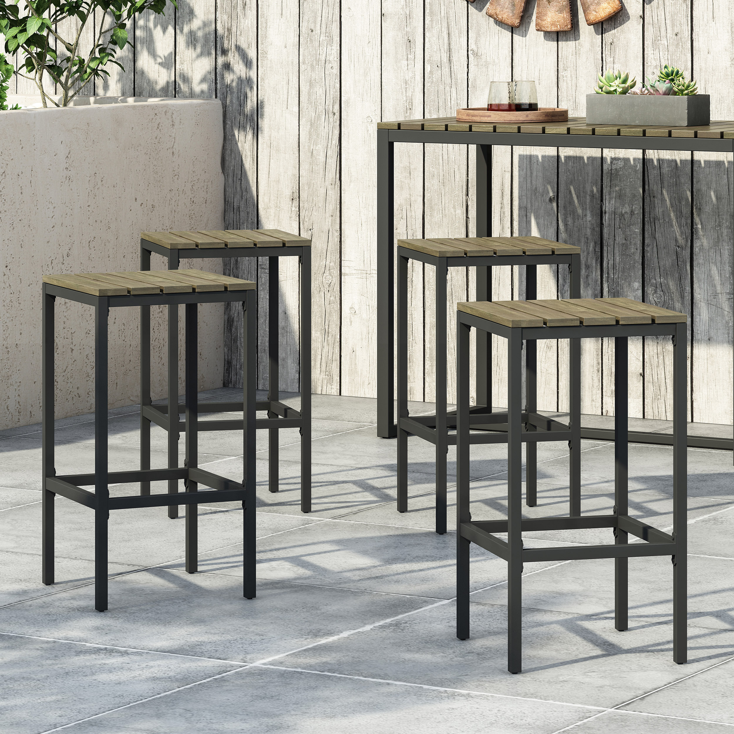 17 Stories Outdoor Modern Industrial 30" Patio Bar Stool (Set Of 4 ...