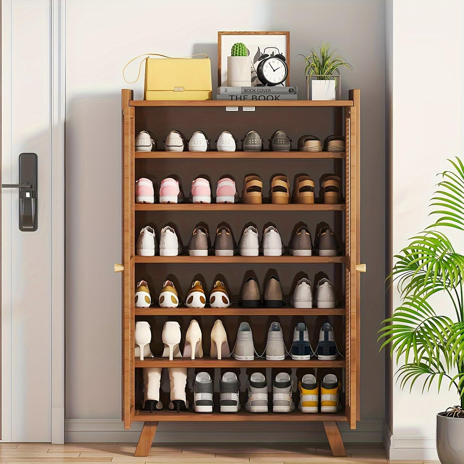 Bayou Breeze Bamboo Shoe Cabinet, 2-Door Entrance Shoe Cabinet, 7-Layer ...