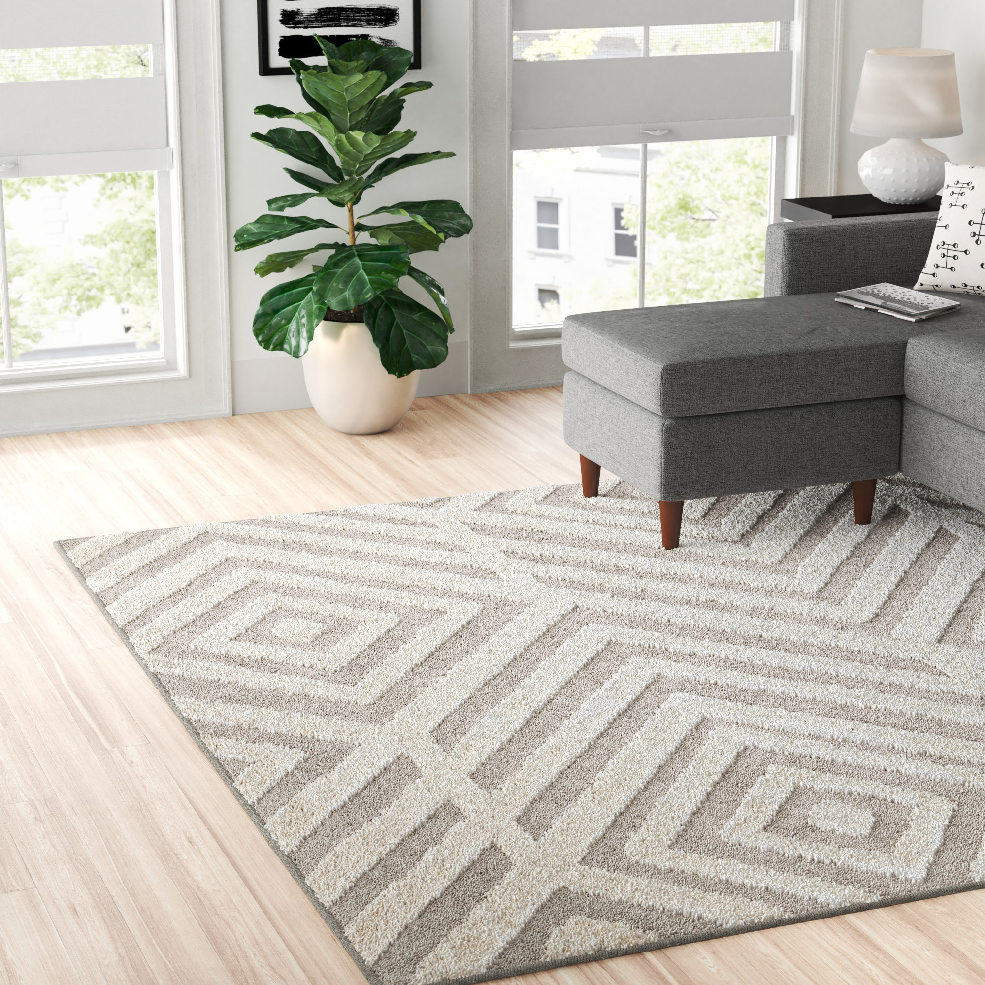 George Oliver Mcdonagh Geometric Sand/Gray Area Rug & Reviews | Wayfair