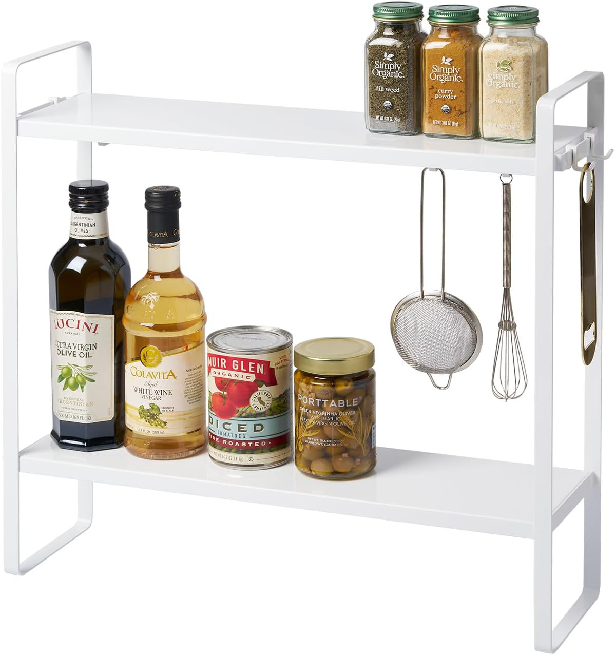Hokku Designs Compact 2-Shelf Kitchen Storage Rack With Versatile Hooks ...