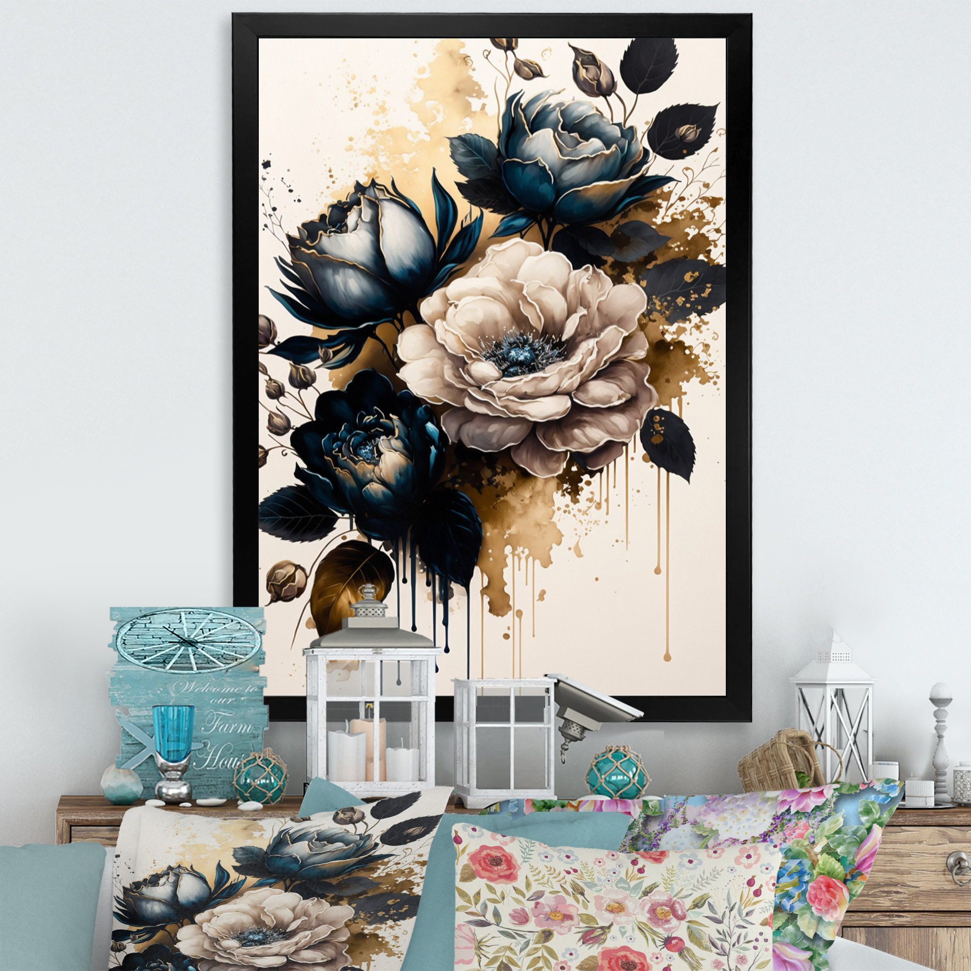 Design Art Black And White Rose Design II - Floral & Botanical Canvas ...
