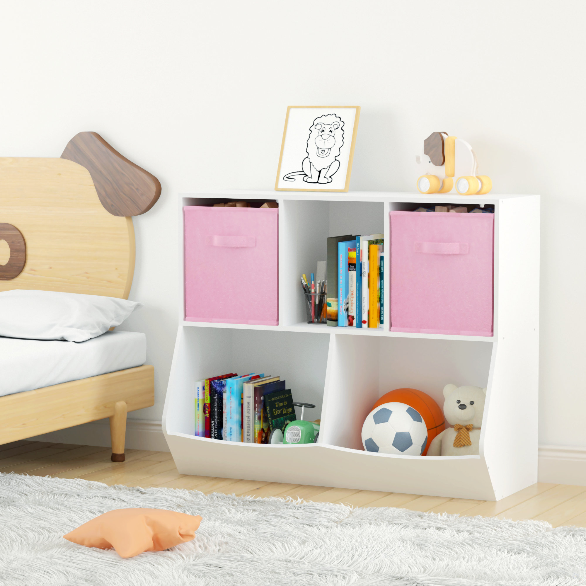 Isabelle & Max™ Kids Bookcase With Collapsible Fabric Drawers | Wayfair