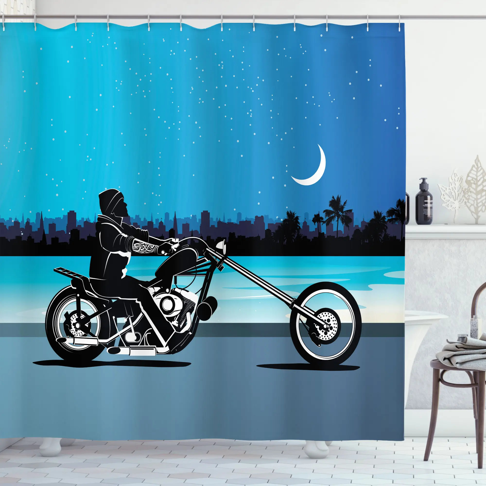Ambesonne Chopper Motorcycle Shower Curtain Set | Wayfair