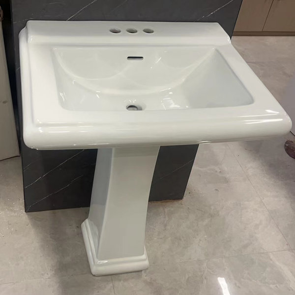 ZEAFIVE Pedestal Bathroom Sinks 34.37'' Tall Ceramic Rectangular ...