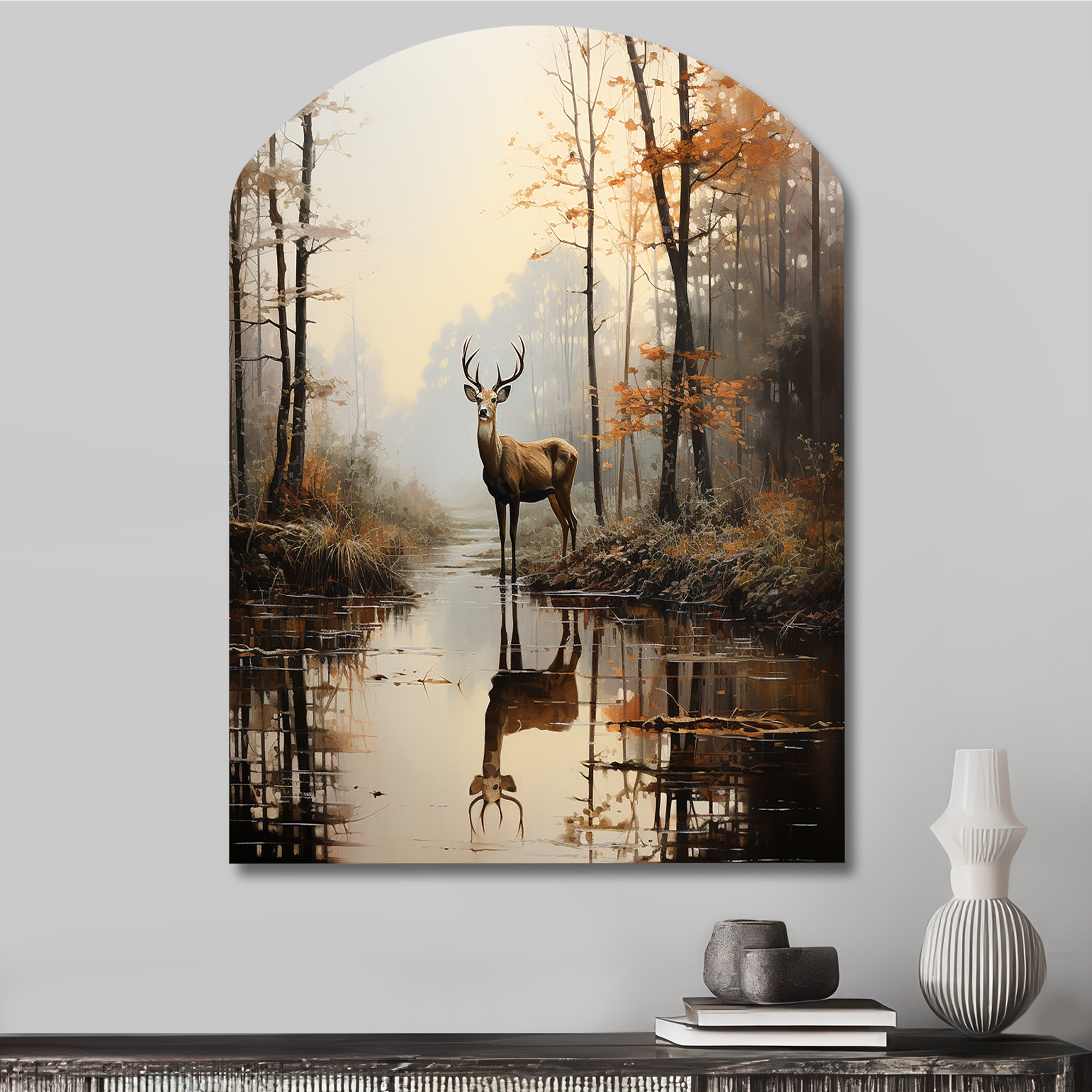 Design Art Animal Deer Misty Morning II - Asymmetrical Deer Metal Wall ...