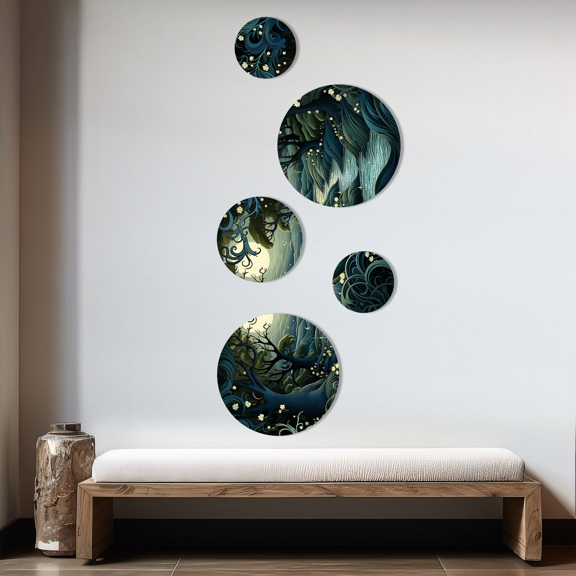 Latitude Run® Jungle River Collage At Night 2 - Jungle Round Wall Art ...