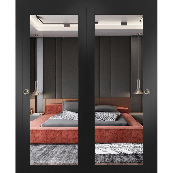 SARTODOORS Lucia Mirrored Glass Sliding Closet Black Doors | Wayfair