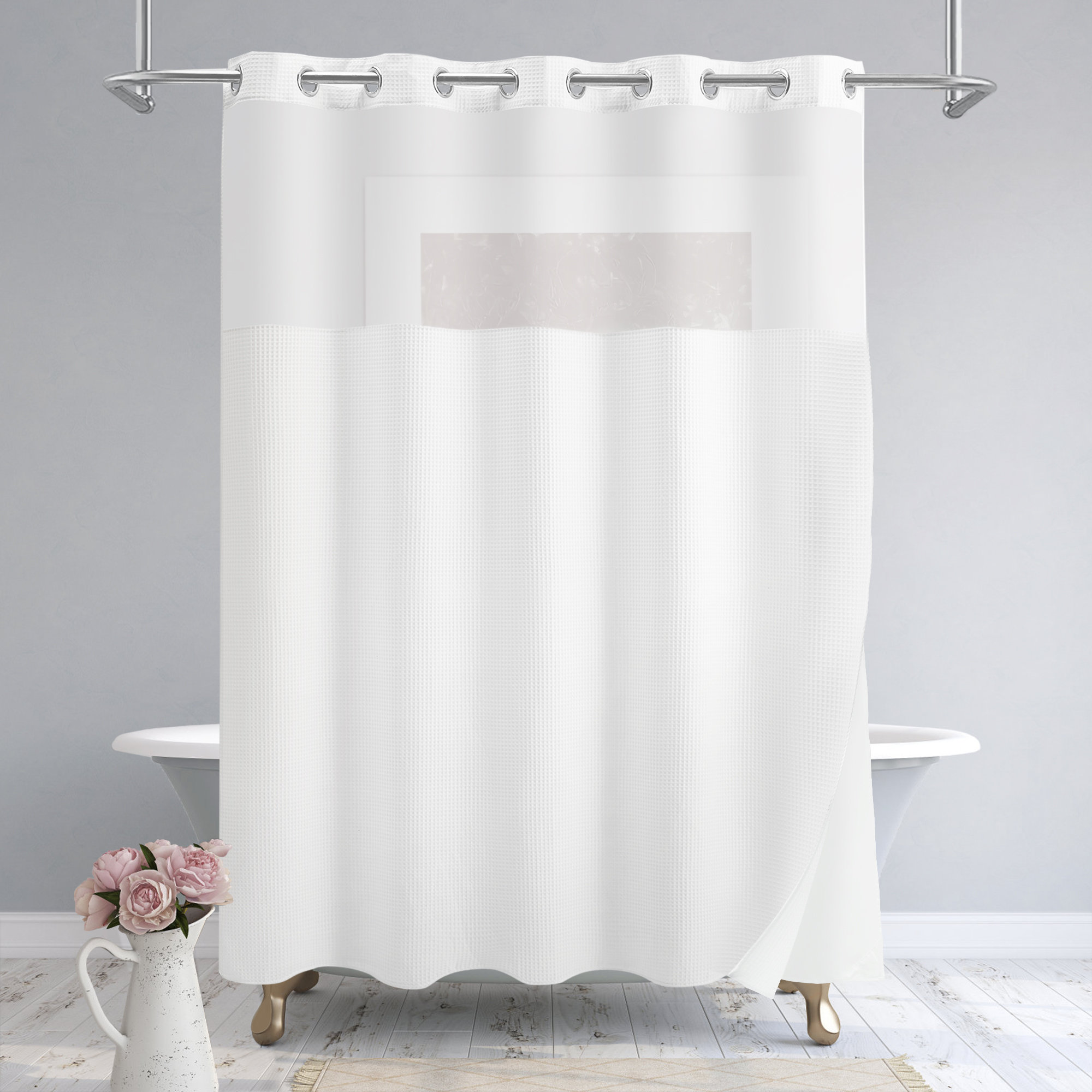 Latitude Run® Cotton Blend Waffle Shower Curtain with Liner Included ...