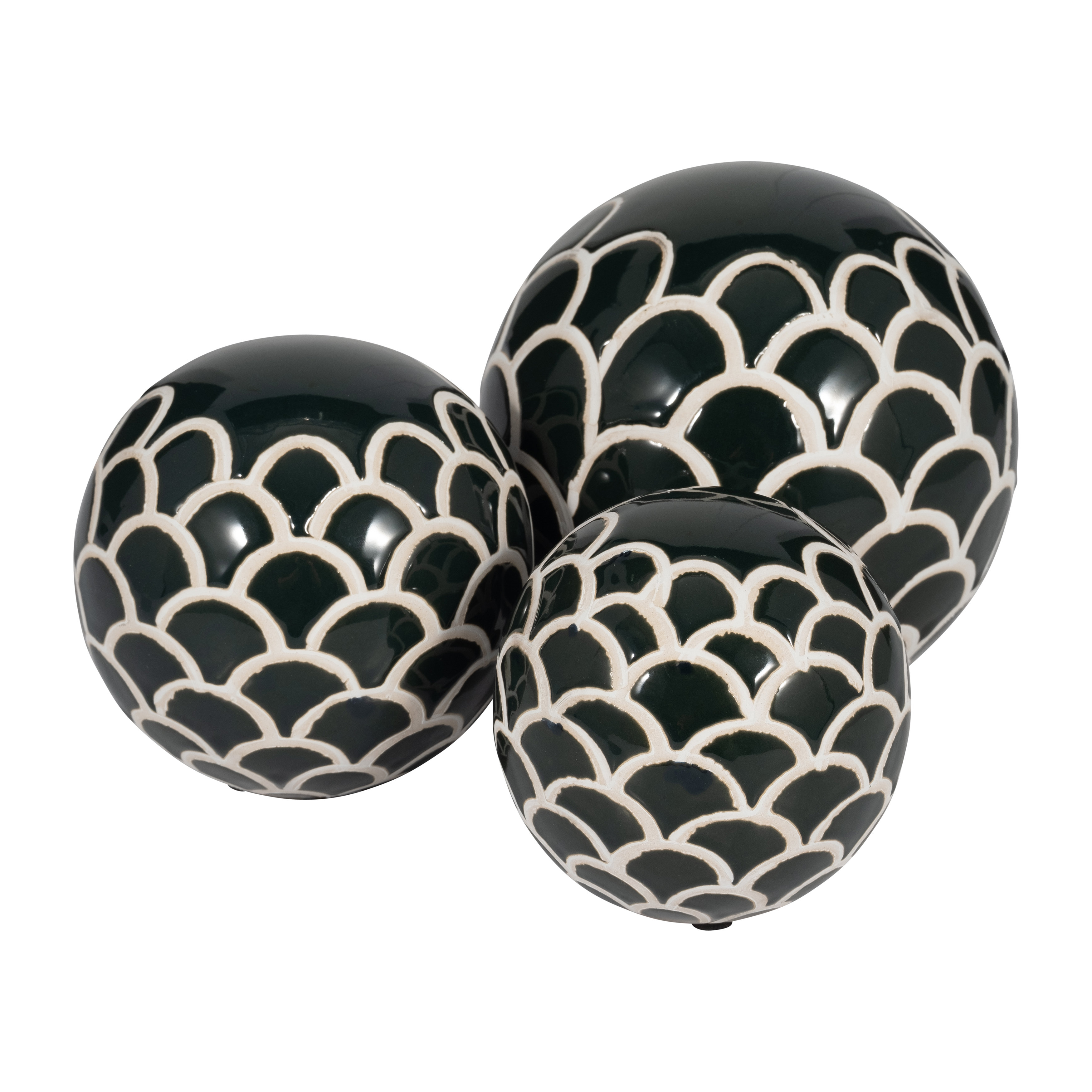 Bungalow Rose 3 Piece Decorative Orbs - Contemporary Forest Green and ...