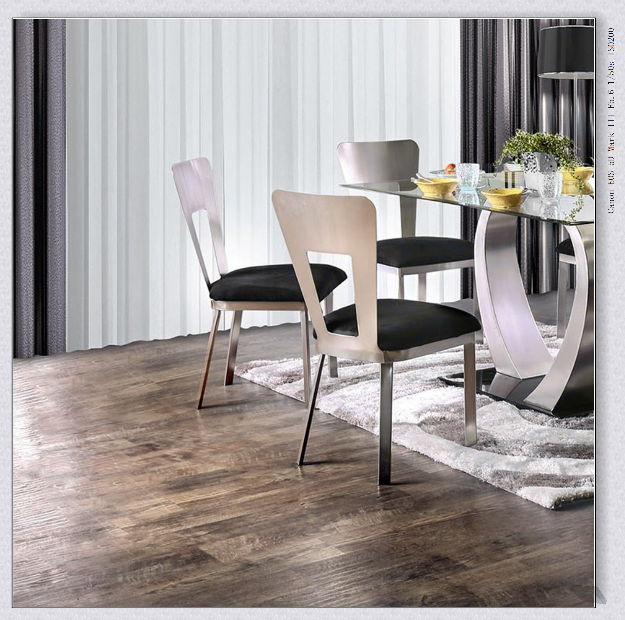 Everly Quinn Contemporary Silver Metal 2pc Dining Chairs with Black ...