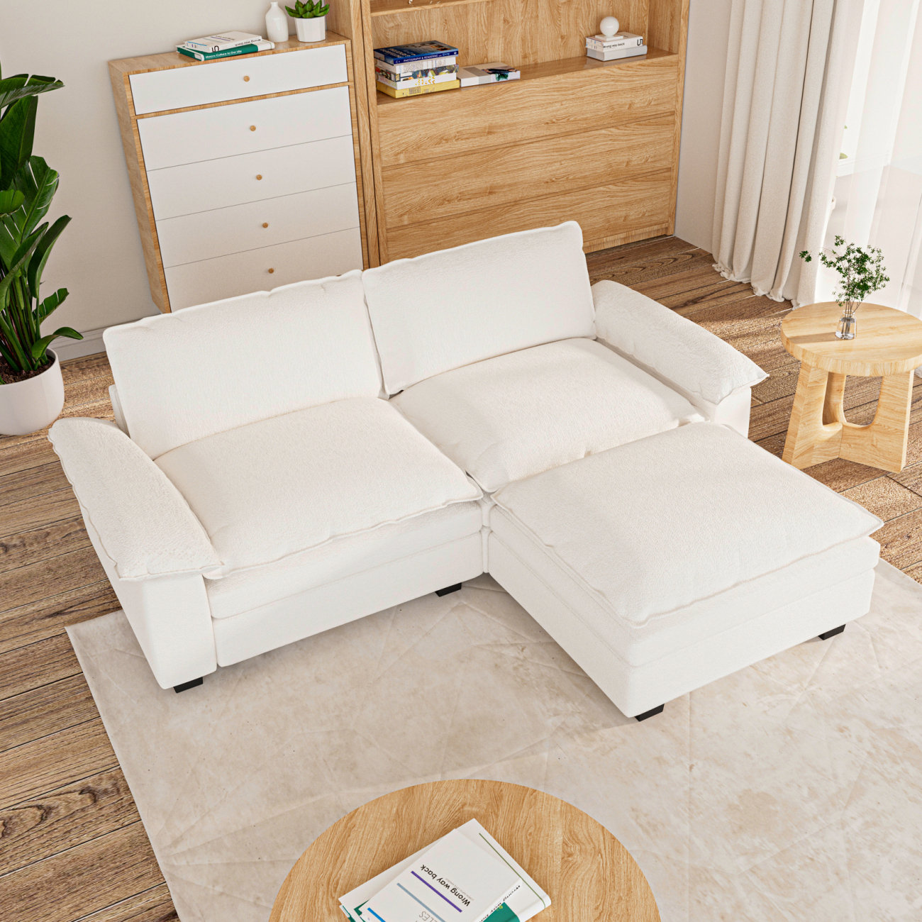 Ebern Designs 3 Seat Sectional Sofa, Couch With Movable Ottoman ...