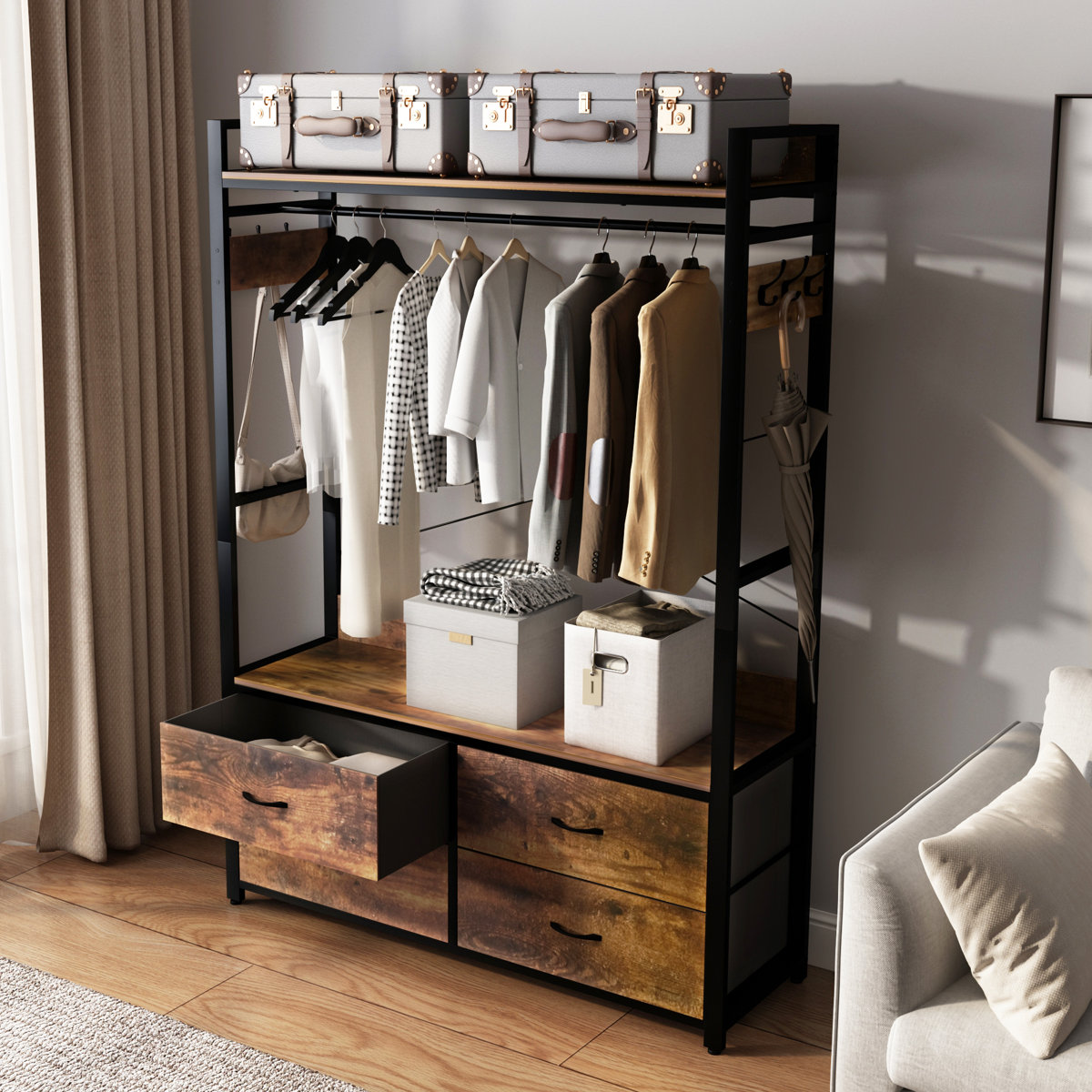 17 Stories Wide 45.67 "Cloest System With 4 Fabric Storage Drawers ...