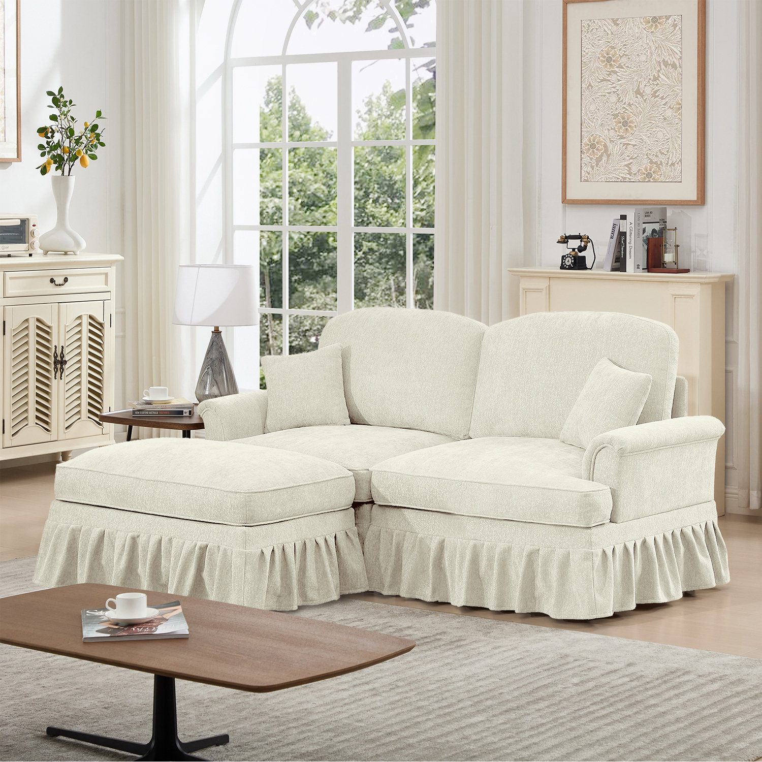 Lark Manor Chenille Loveseat with Flared Arms and ottoman - Wayfair Canada