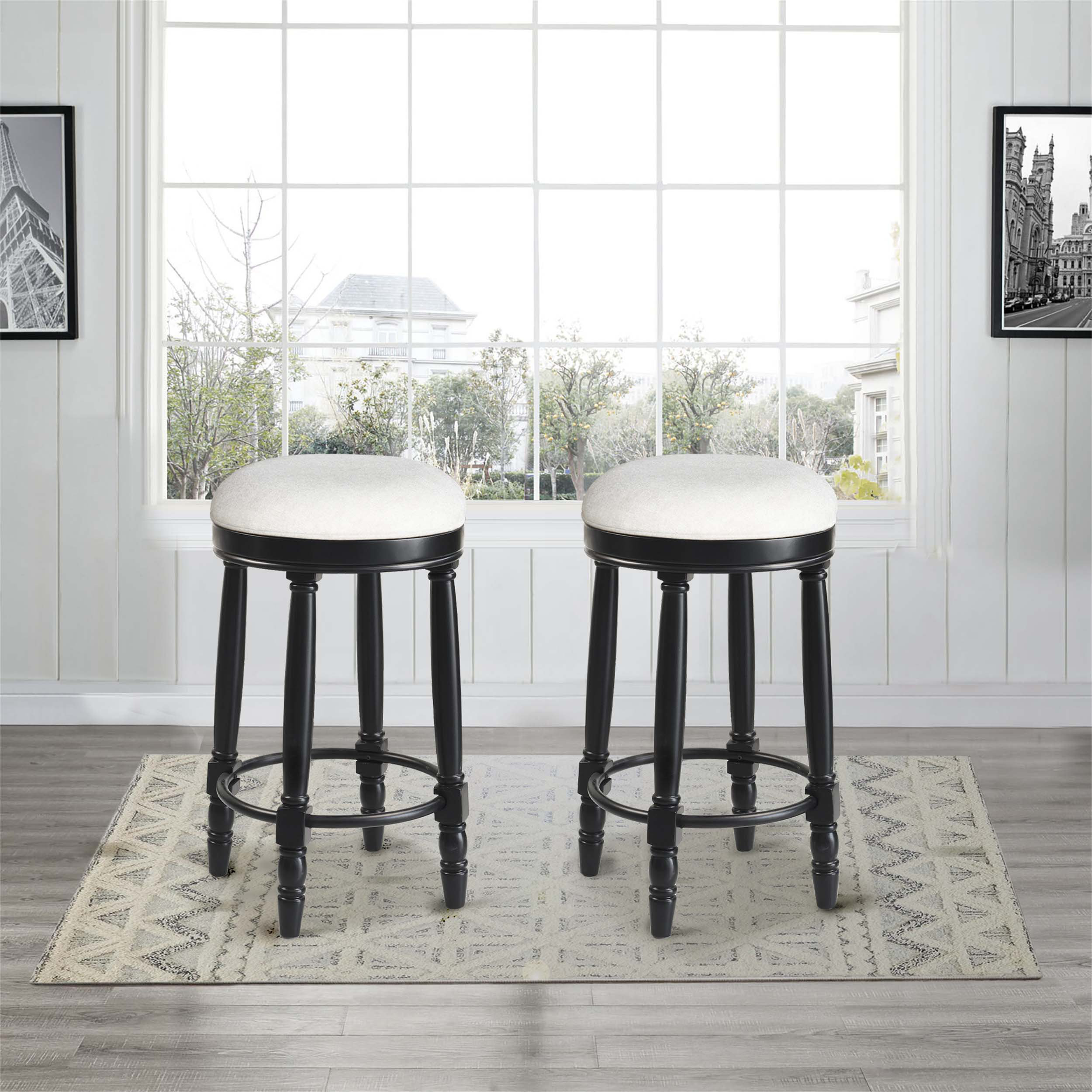 Charlton Home® Set of Two Bar Stools with 360° Swivel Function, Wooden ...