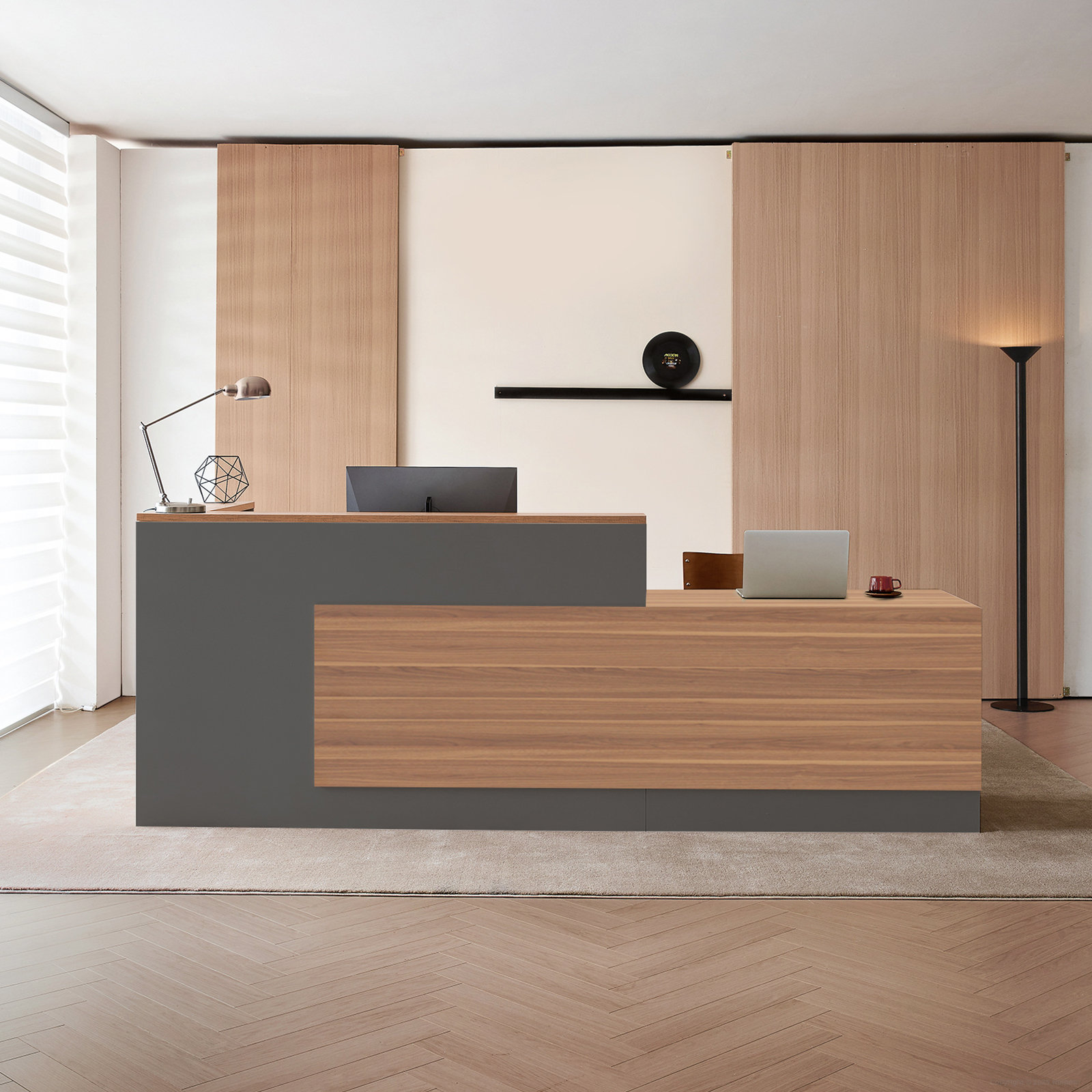 Ebern Designs Modern Reception Desk with Spacious Storage and Silent ...