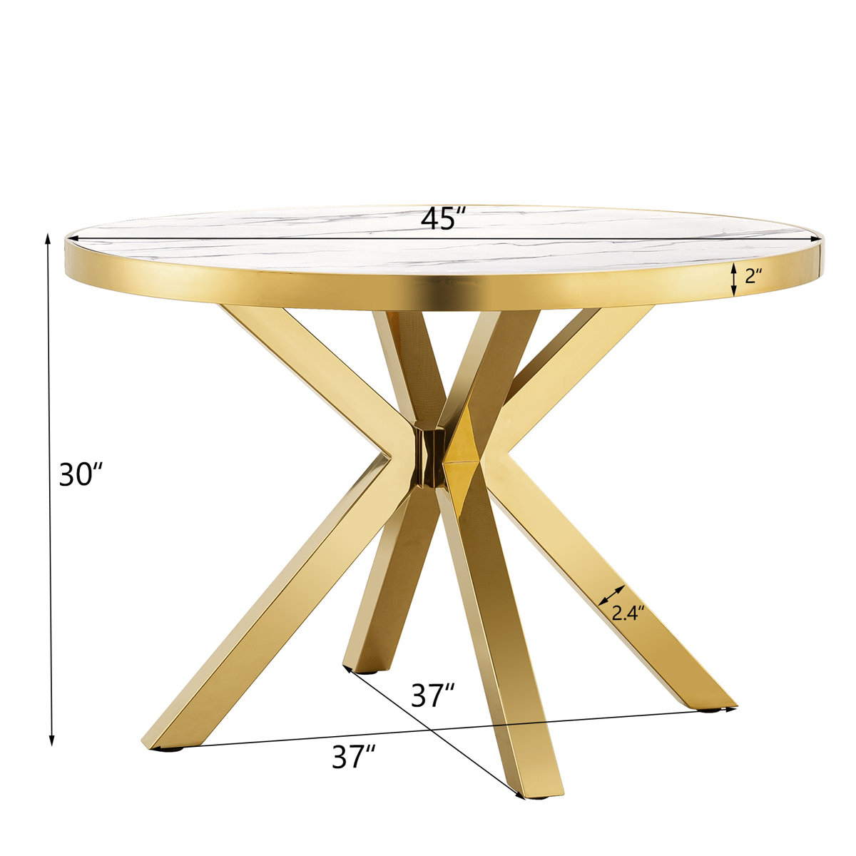 Mercer41 45" Round Dining Table, Gold Round Table for Dining Room ...
