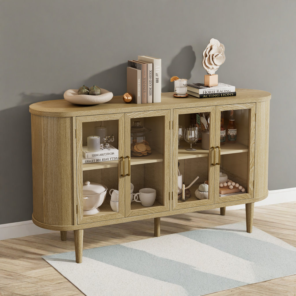 Ophelia & Co. 60" Farmhouse Sideboard Cabinet – Glass Door Storage with ...