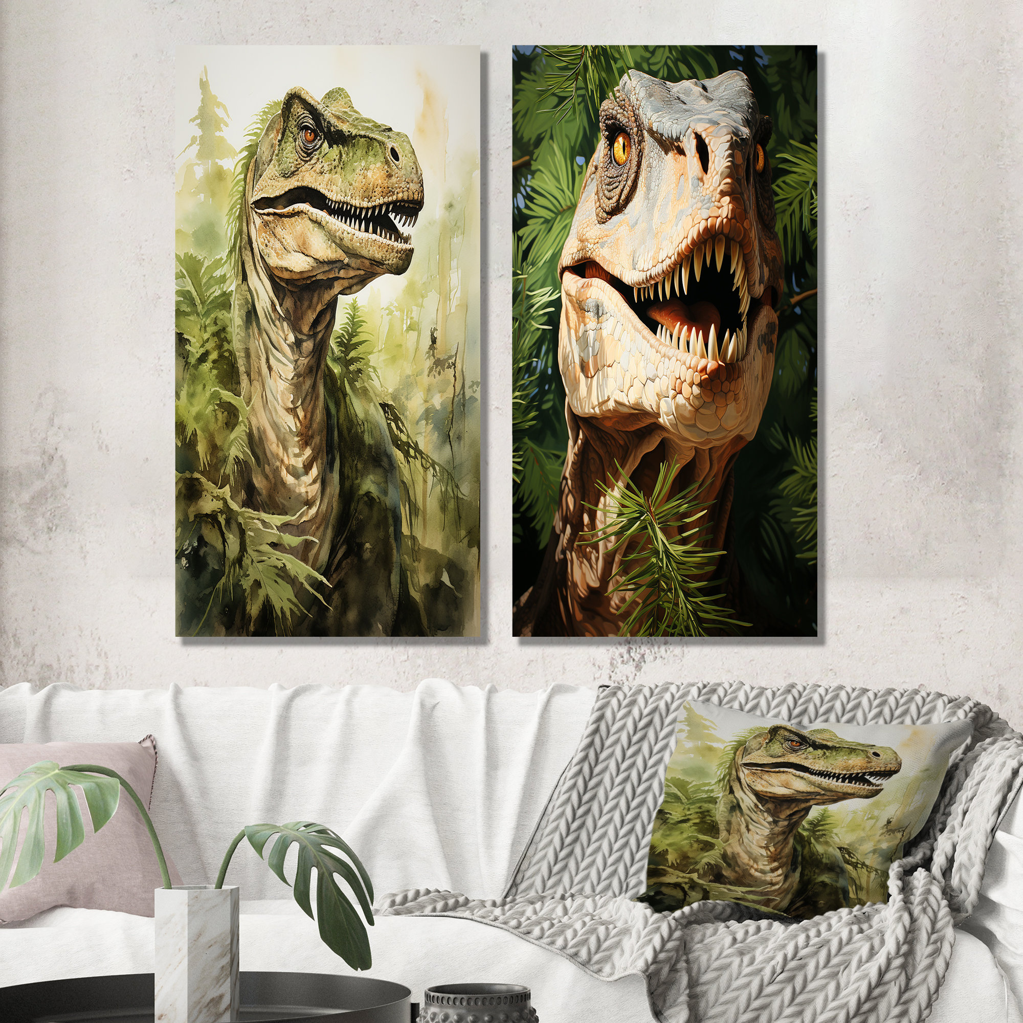 Trinx Green Velociraptor In Jungle II - Dinosaur Wall Art Prints Set Of ...