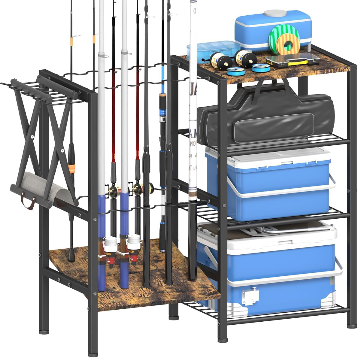 17 Stories Fishing Pole Holder Stand With Multifunctional Hook, 4 Tier ...