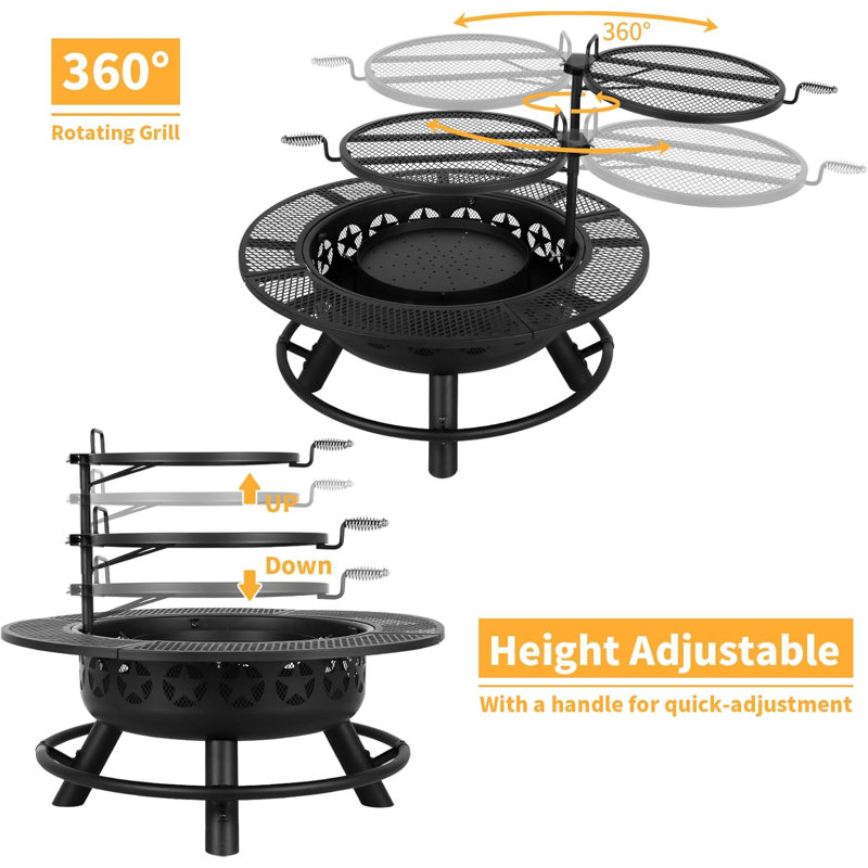 ATC CABINETS 35 Inch Fire Pit with Cooking Grate & Charcoal Pan ...