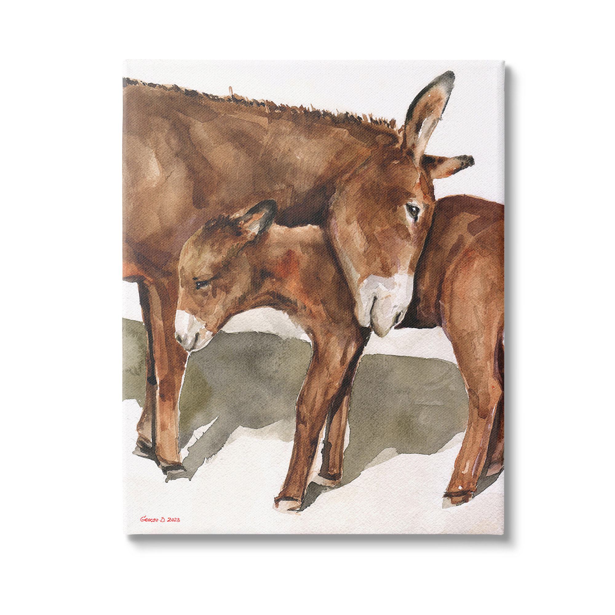 August Grove® Cuddling Donkey & Foal Canvas Wall Art by ...