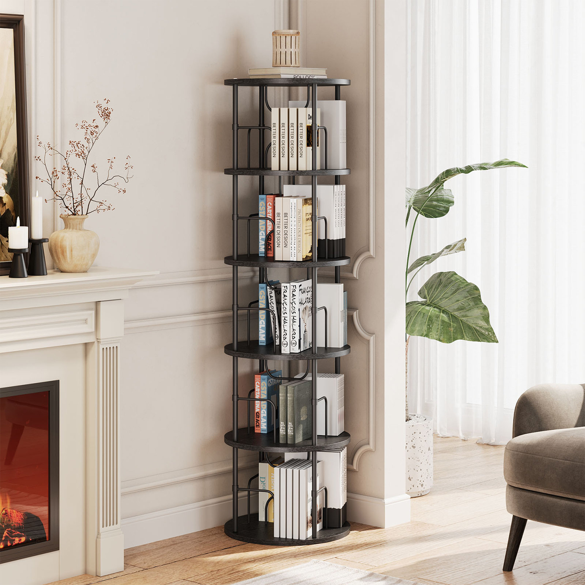 Ebern Designs 360° Rotating Bookcase, Storage And Display Spinning ...