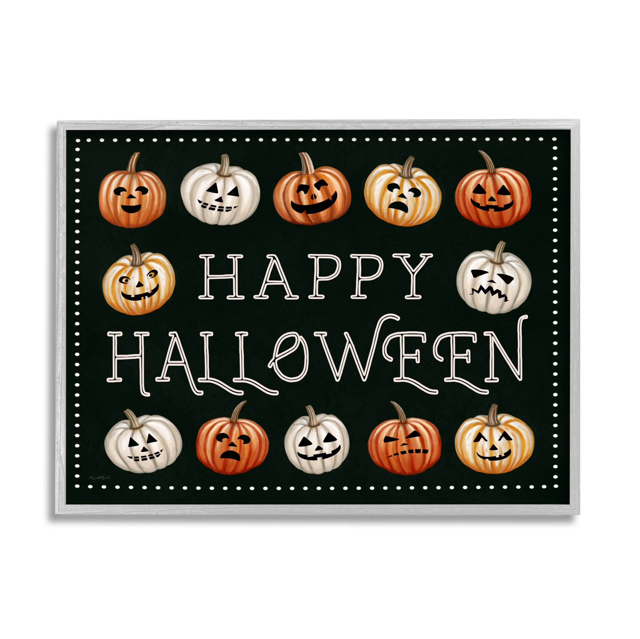 Stupell Industries Happy Halloween Jack-O-Lanterns Framed Giclee Art By ...