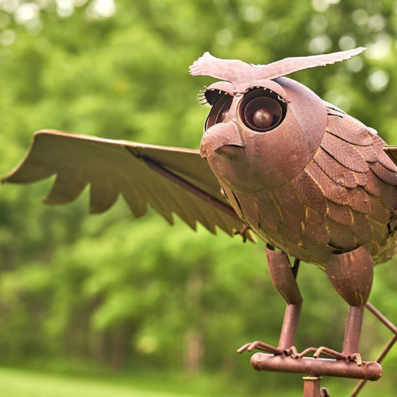 Arlmont & Co. Winslow 76" Tall Large Iron Rocking Owl with Moving Wings ...