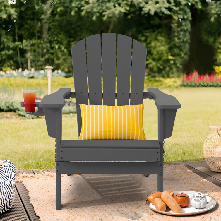 Highland Dunes Reubens Folding Adirondack Chair Weather Resistant Patio ...