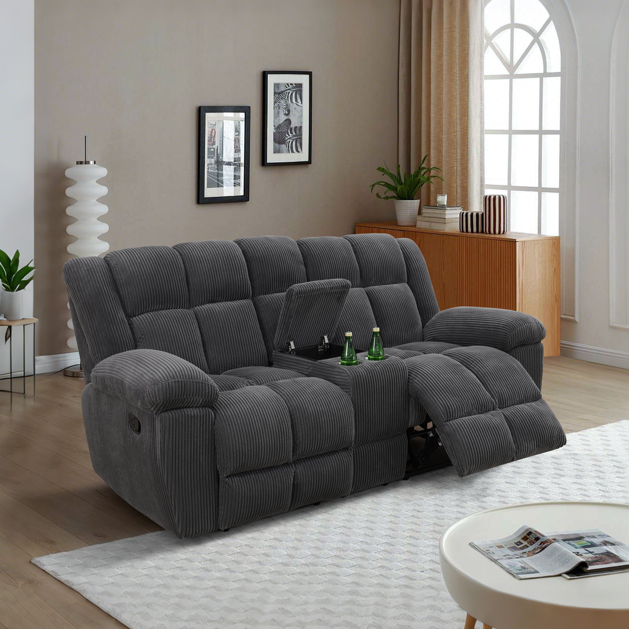 Latitude Run® 78" Premium Fabric Reclining Living Room Loveseat With ...
