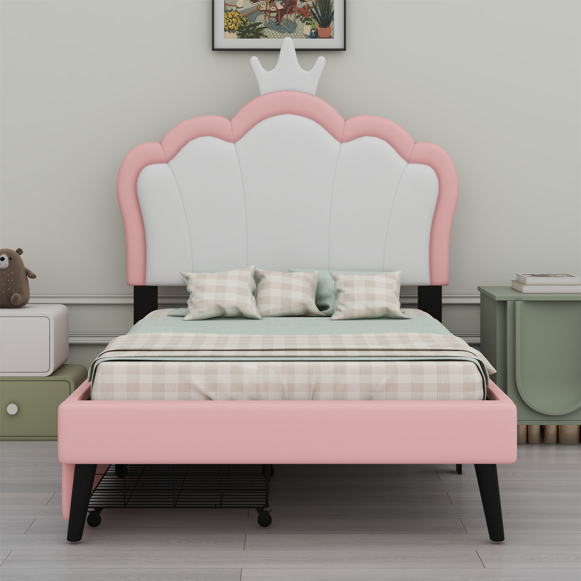 Gemma Violet Upholstered Princess Bed With Crown Headboard And 2 ...