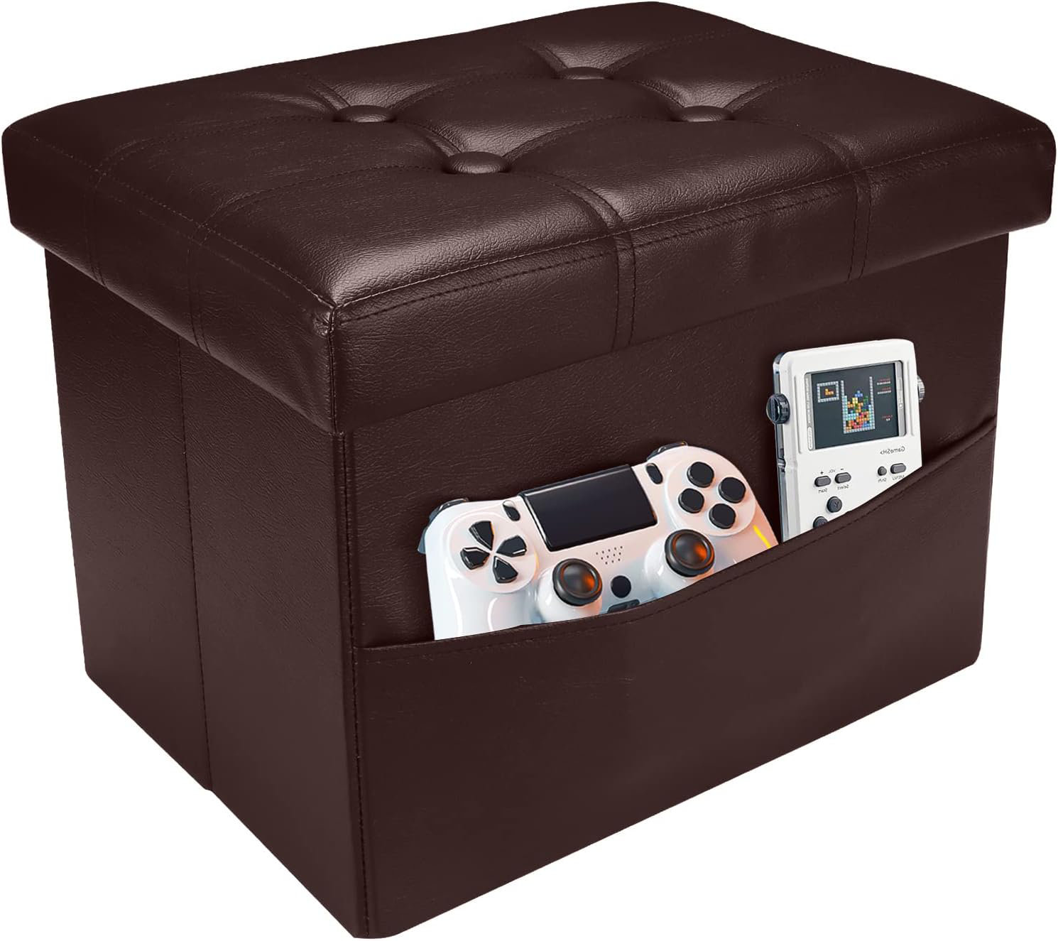 Latitude Run® Folding Foot Rest Stool With Side Pocket, 16 Inch Leather ...