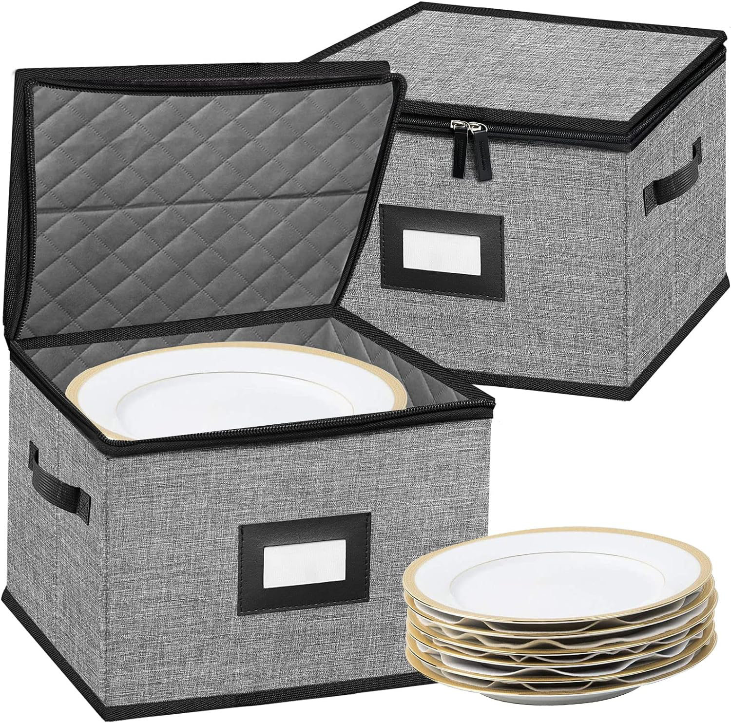 Passetas Quilted Dish Storage Containers With Lid Hard Shell For Moving ...