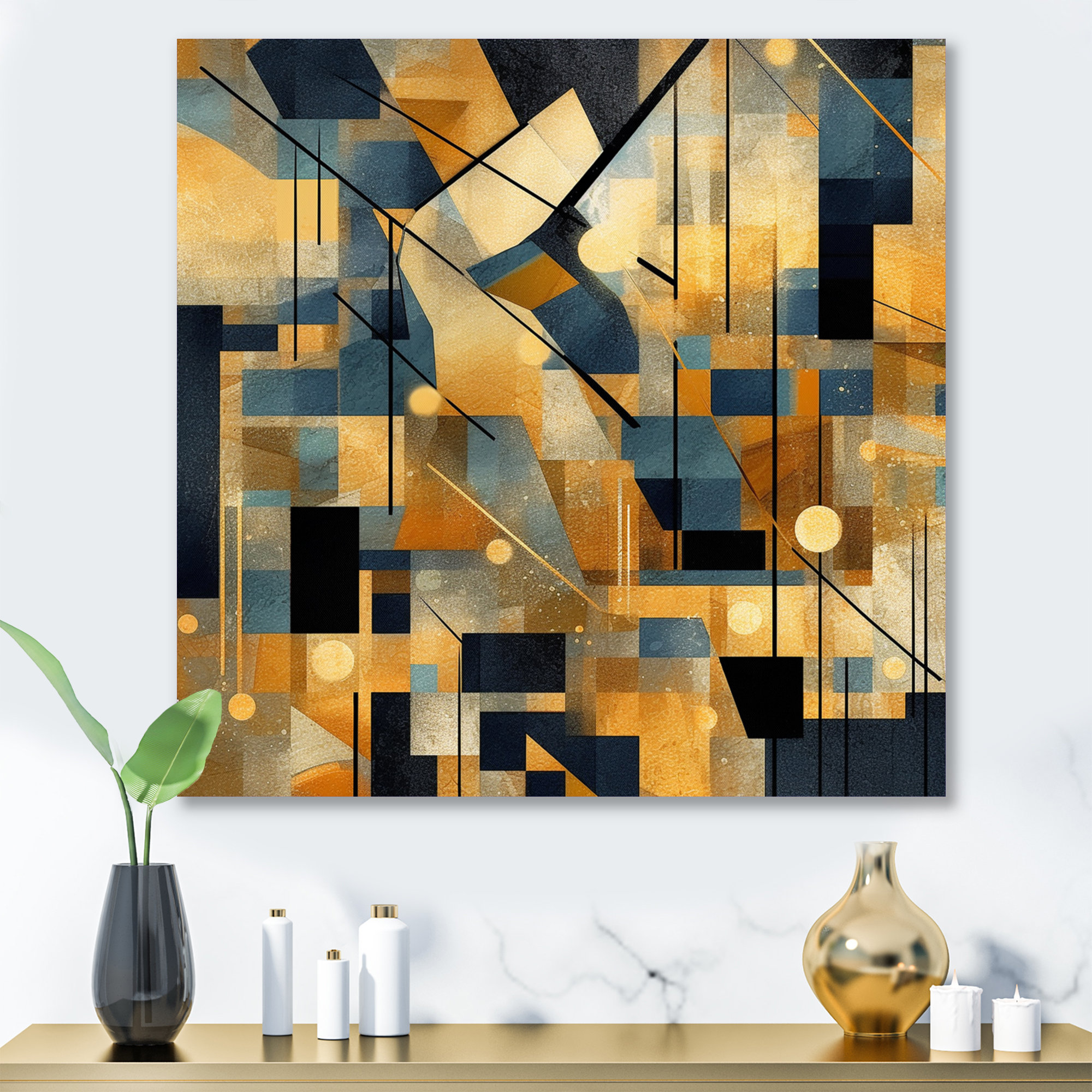 Ivy Bronx Gold Cubist Visions II - Cubism Print on Metal | Wayfair
