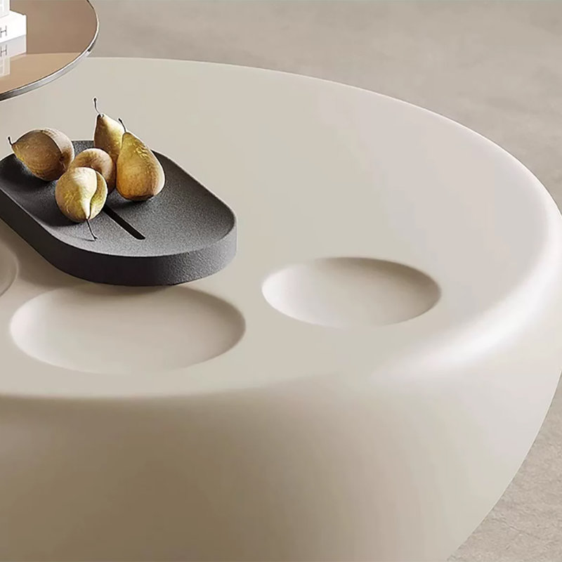 Orren Ellis Dantas Round Cute Cream Coffee Table for Living Romm ...