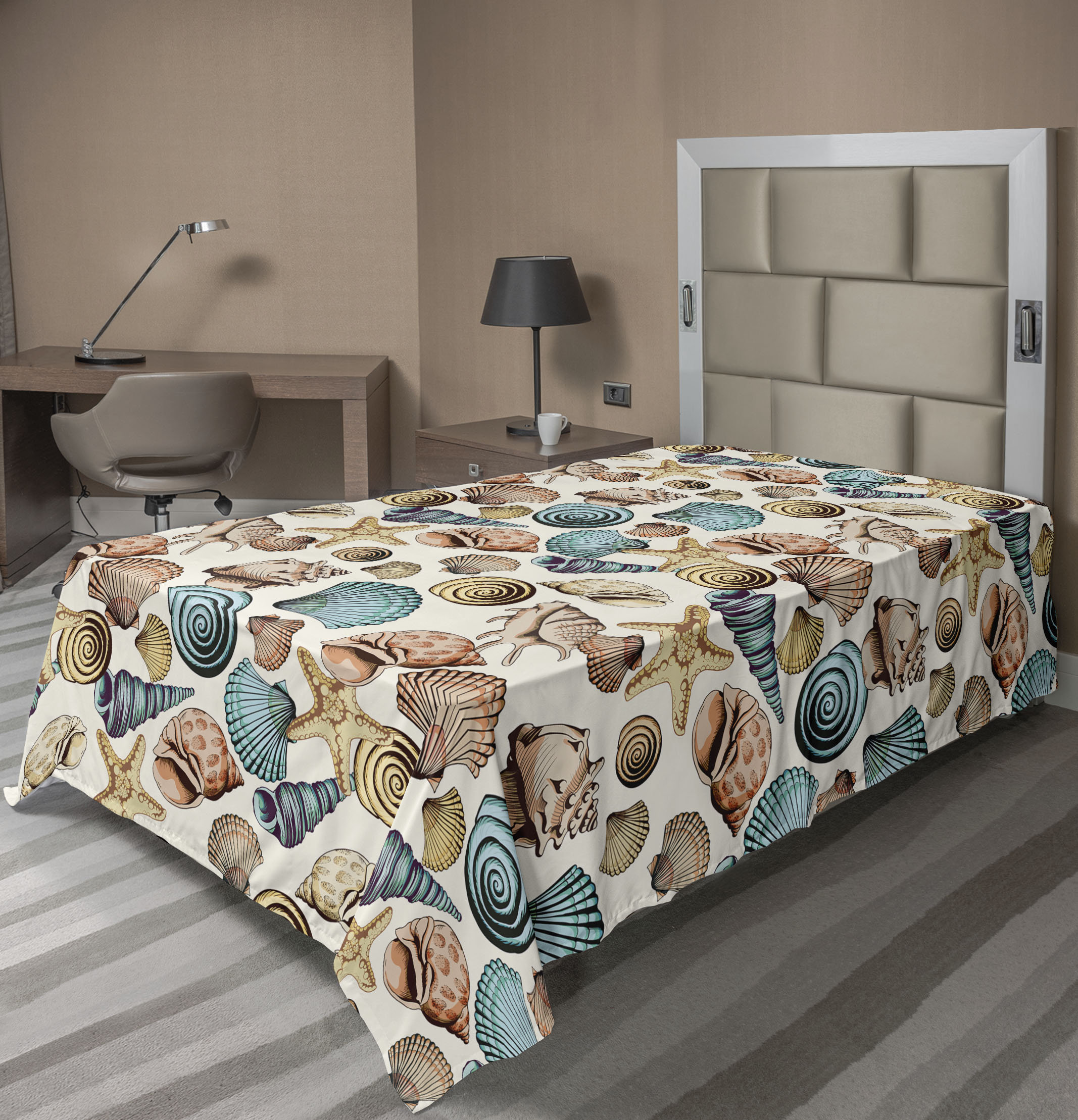 Ambesonne Seashells Flat Sheet Beachy Aura Starfish Art Eggshell Pale ...