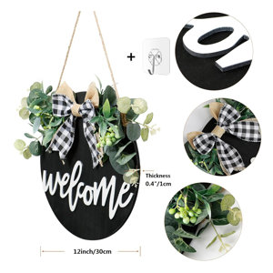 The Holiday Aisle® Black Welcome Sign for Front Door - Welcome Wreaths ...