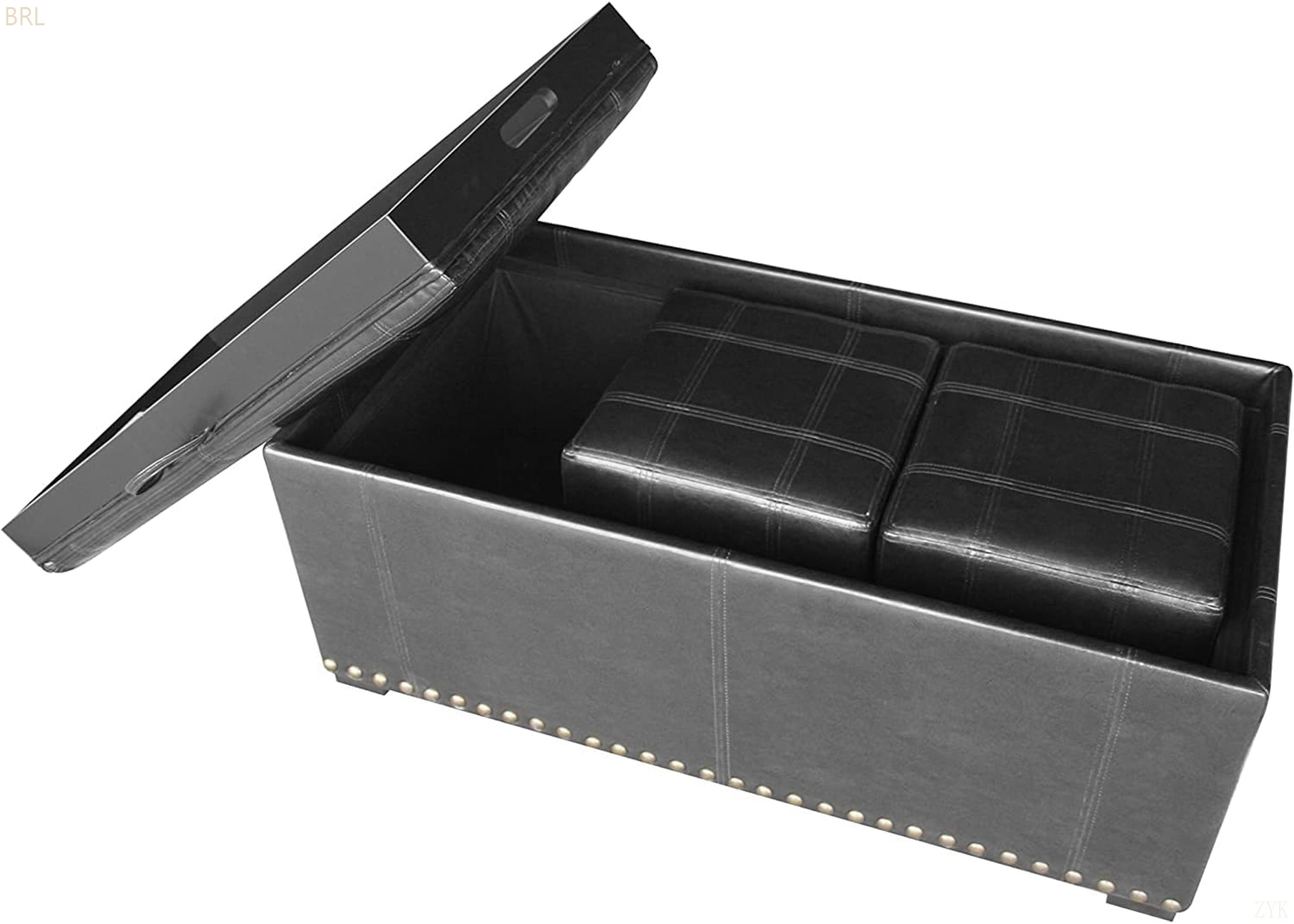 Red Barrel Studio® Leather Storage Bench With 2 Side Ottomans, | Wayfair