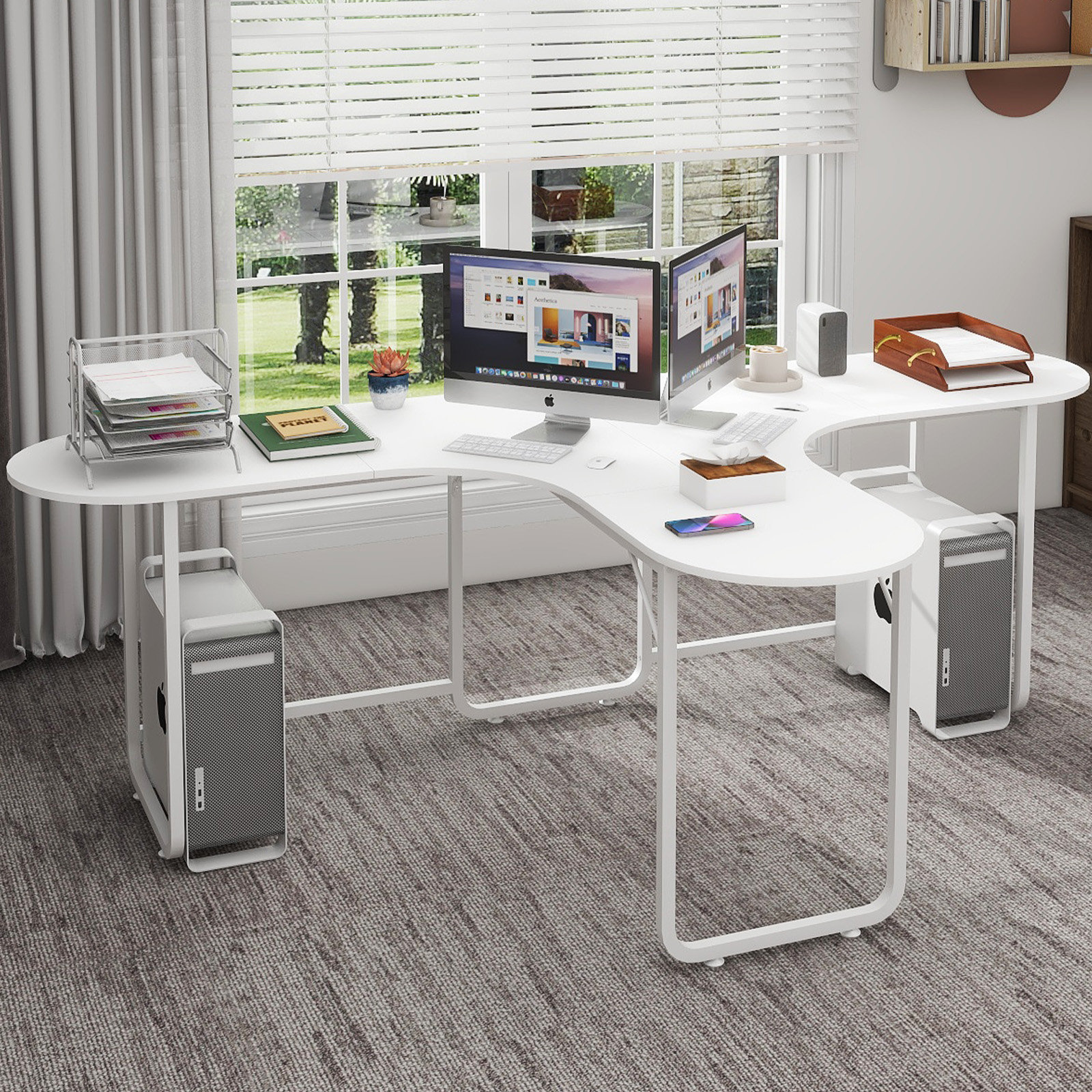 17 Stories 94.5" Two Person Desk, Double Computer Desk For 2 Monitors ...