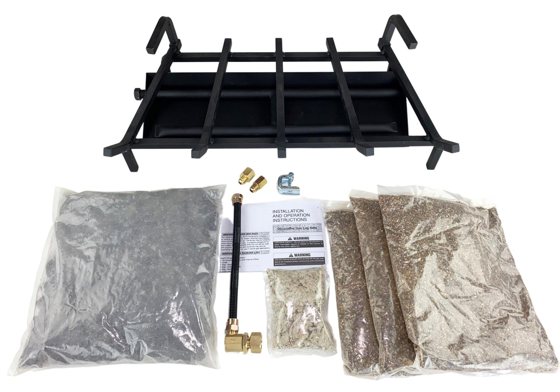 Dreffco Dual Row Gas Burner Fireplace Kit with Pro Connection Kit ...